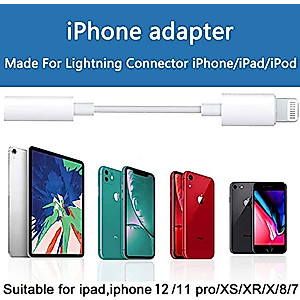 Lightning to 3.5 mm Headphone Jack Adapter, 3 Pack[Apple MFi Certified] Headphone Adapter Jack for iPhone 3.5mm AUX Cord Dongle Cable Compatible with iPhone13/SE 2020/12/11/XS/XR/X/8/7(White)