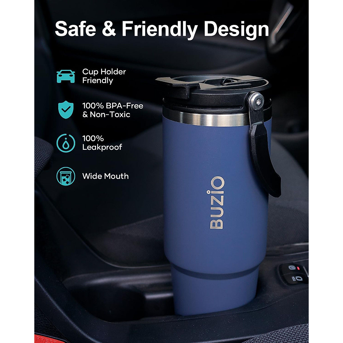 BUZIO 40 oz Tumbler with Handle & Insulated Water Bottle with Chug Lid