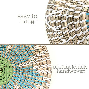 Round Seagrass Hanging Woven Wall Basket Decor 25-35cm | Handmade, Versatile & | Boho Basket Wall Decor Set of 3 - Addition to any Room | Woven Wall Baskets