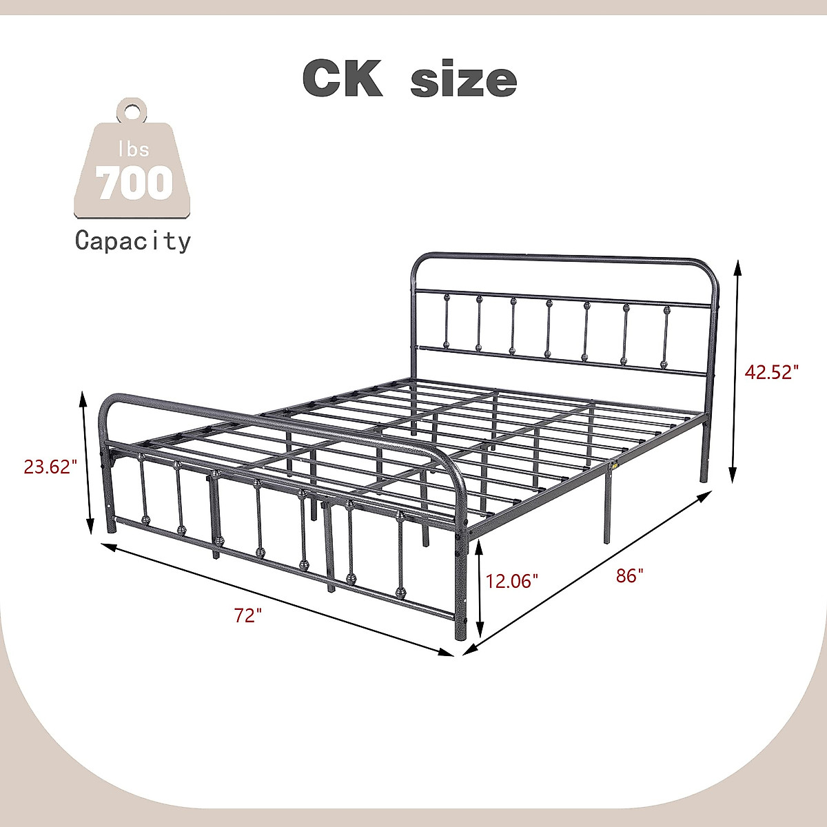 alazyhome California King Size Bed Frame Classic Metal Platform Mattress Foundation with Victorian Style Iron-Art Headboard Under Bed Storage No Box Spring Needed Black/Silver