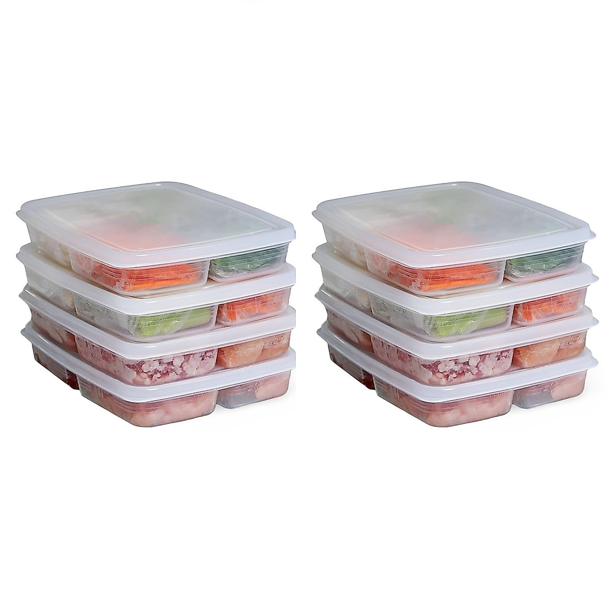 MUXHEL 8 Pcs 4 Compartment Food Storage Containers with Lids, BPA-Free Divided Serving Tray Container Reusable, Plastic Freezer Storage Containers for Storing Fruits, Vegetables, Meat