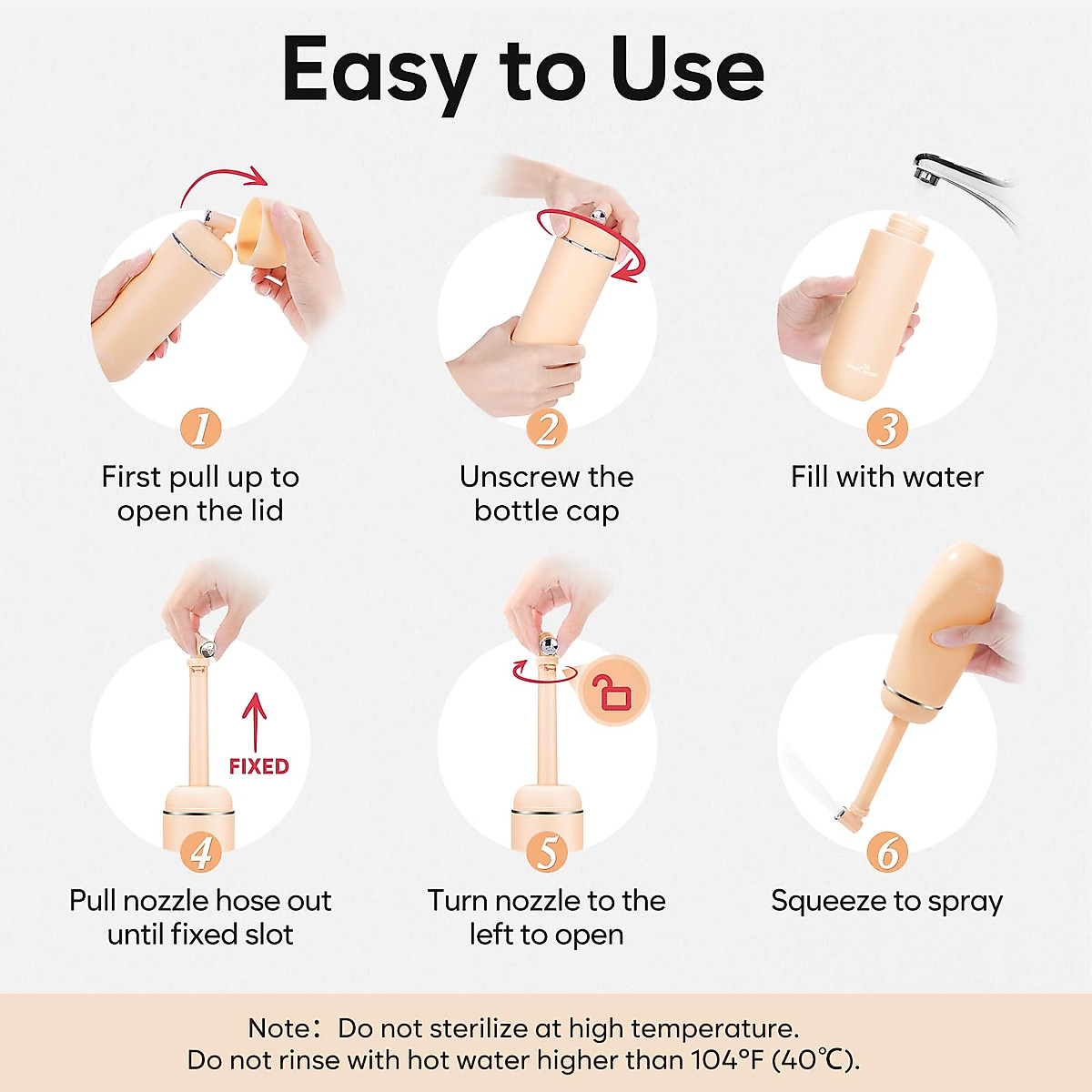 Easy@Home Portable Travel Bidet: Peri Bottle for Postpartum Care - Handheld Sprayer Kit with 380mL (12.8 oz) Large Capacity Bottle - Personal Hygiene Water Spray for Women & Men | EPB-01 Brown