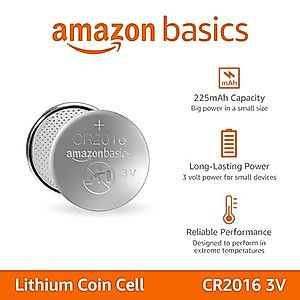 Amazon Basics 4-Pack CR2016 Lithium Coin Cell Battery, 3 Volt, Long Lasting Power, Mercury-Free