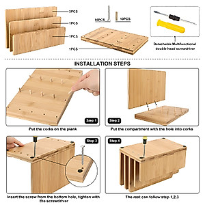 100% Bamboo Desk File Mail Organizer Countertop, 4 Slots Wood Desktop File Folder Sorter Holder Organizer for Document Letter Envelope Mail Paper Folder Bill Filing, Paper Letter Desk Tray Organizer
