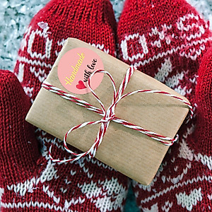 Outus 1000 Pieces Handmade with Love Stickers 1 Inch Foil Homemade Baking with Love Sticker for Baking Store, Wedding, Party and Small Business Present Labels