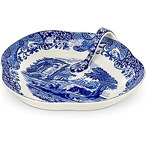 Spode Blue Italian Handled Serving Platter | Serving Tray for Side Dishes, Salads, and Pasta | Porcelain | Measures 8-Inches | Dishwasher Safe (Blue/White)