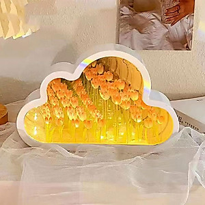 20 Flower Cloud Tulip Mirror Night Light,DIY Tulip Cloud Mirror Night Lights for Bedroom,LED tulip lamp Bedroom Decoration Youth Girl Creative Gift, Birthday, Anniversary, Mother's Day. (Pink)