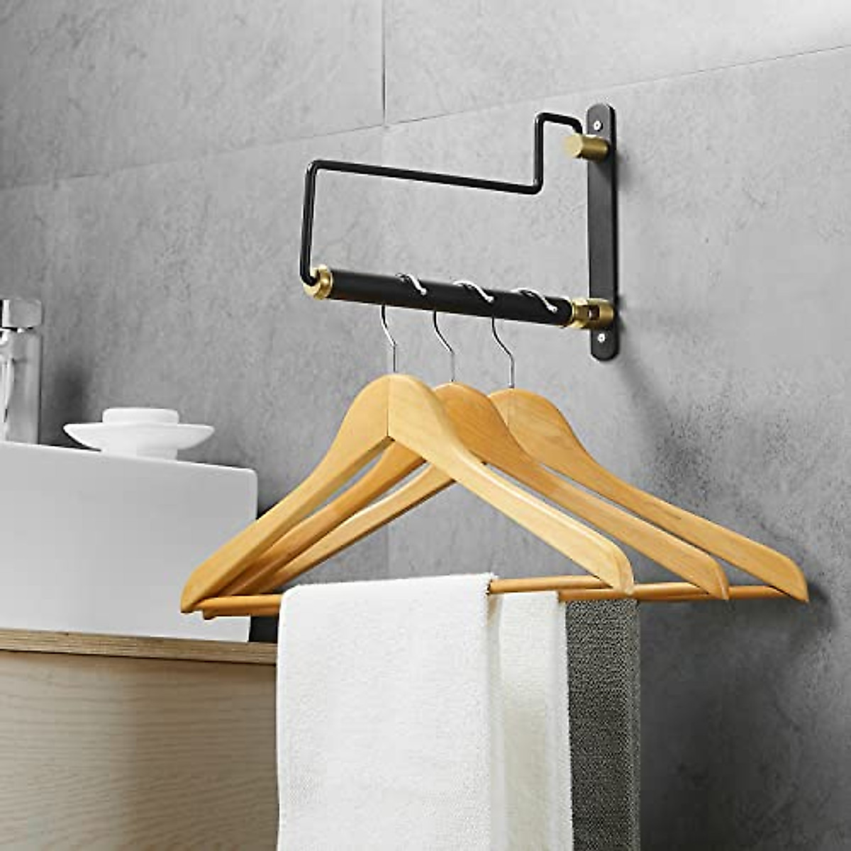 NEWRAIN Clothes Drying Rack, Laundry Racks for Drying Clothes, Wall Mounted Swing Arm Clothes Hanger for Laundry Room, Garage, Indoor & Outdoor Use,Black