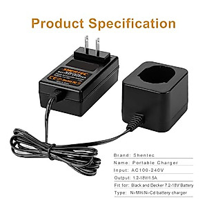 Shentec 7.2V-18v Battery Charger Compatible with Black and Decker PS120 PS130 PS140 Ni-MH/Ni-Cd Pod Style Batteries