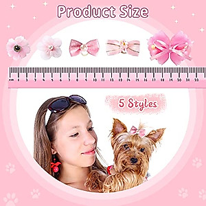 40 Pieces Dog Bows Cute Puppy Dog Bowknot Hair Bows Handmade Hair Accessories Bow with Rubber Bands Lace Organza Puppy Bows Rhinestone Pearls Dog Hair Ties Multicolor Dog Hair Grooming Accessories