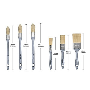 ROLLINGDOG Edge Paint Brush-Trim Paint Brush,3 Pointed Round Edge Brushes and 3 Flat Paint Brushes for Sash,Stain,Varnish,Baseboards(Pack of 6)