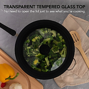 Modern Innovations Universal Lids (Set of 2) Fits 7 to 12-Inch Cookware, Silicone Replacement Pan Lid, Glass Top Covers for Skillets, Pots, Frying Pans, Cast Iron, CrockPot - Black