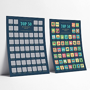 Retirement Party Gift Retirement Ideas Scratch Off Bucket List Poster – 50 Original Activities Ideas for Retirement Hobbies and Fun Things to Do in Retirement - UNFRAMED 11.7 x 16.5 Retirement Banner