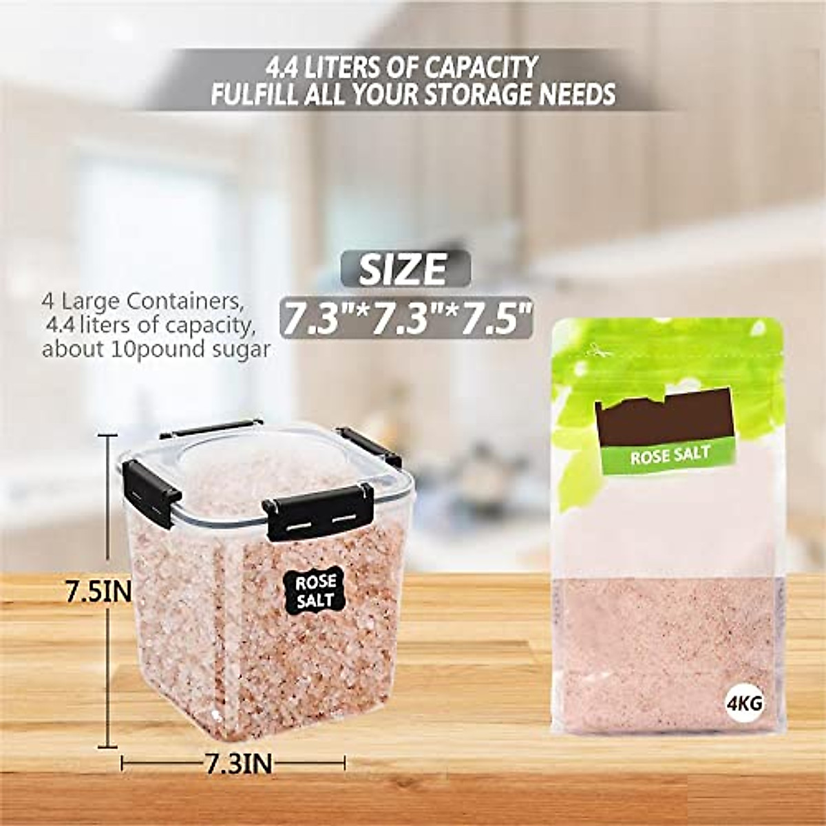 Airtight Food Storage Containers with Lids, CASA LINGO 4.4L Large Pantry Organization and Storage for Bulk Food Dry Food Cereal, Set of 4 Plastic Food Storage Containers