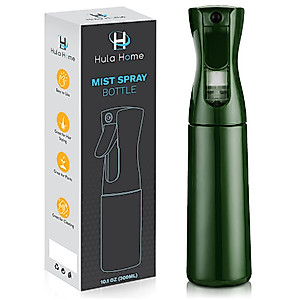 Hula Home Continuous Spray Bottle (10.1oz/300ml) Empty Ultra Fine Plastic Water Mist Sprayer – For Hairstyling, Cleaning, Salons, Plants, Essential Oil Scents & More - Green