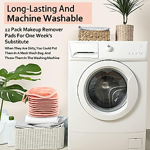 HOMEXCEL Makeup Remover Cloth 12 Pack, Reusable Makeup Remover Pads, Washable Ultra Soft Facial Cleansing Cloths For All Skin Types, 5 X 5 In, Pink