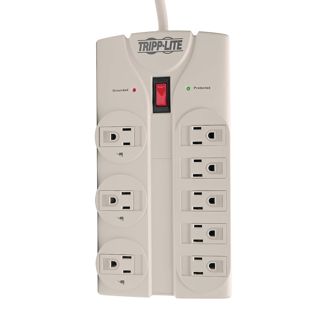 Tripp Lite 8 Outlet Surge Protector Power Strip, 8ft Cord Right Angle Plug, LIFETIME INSURANCE & $75K INSURANCE (TLP808) light gray