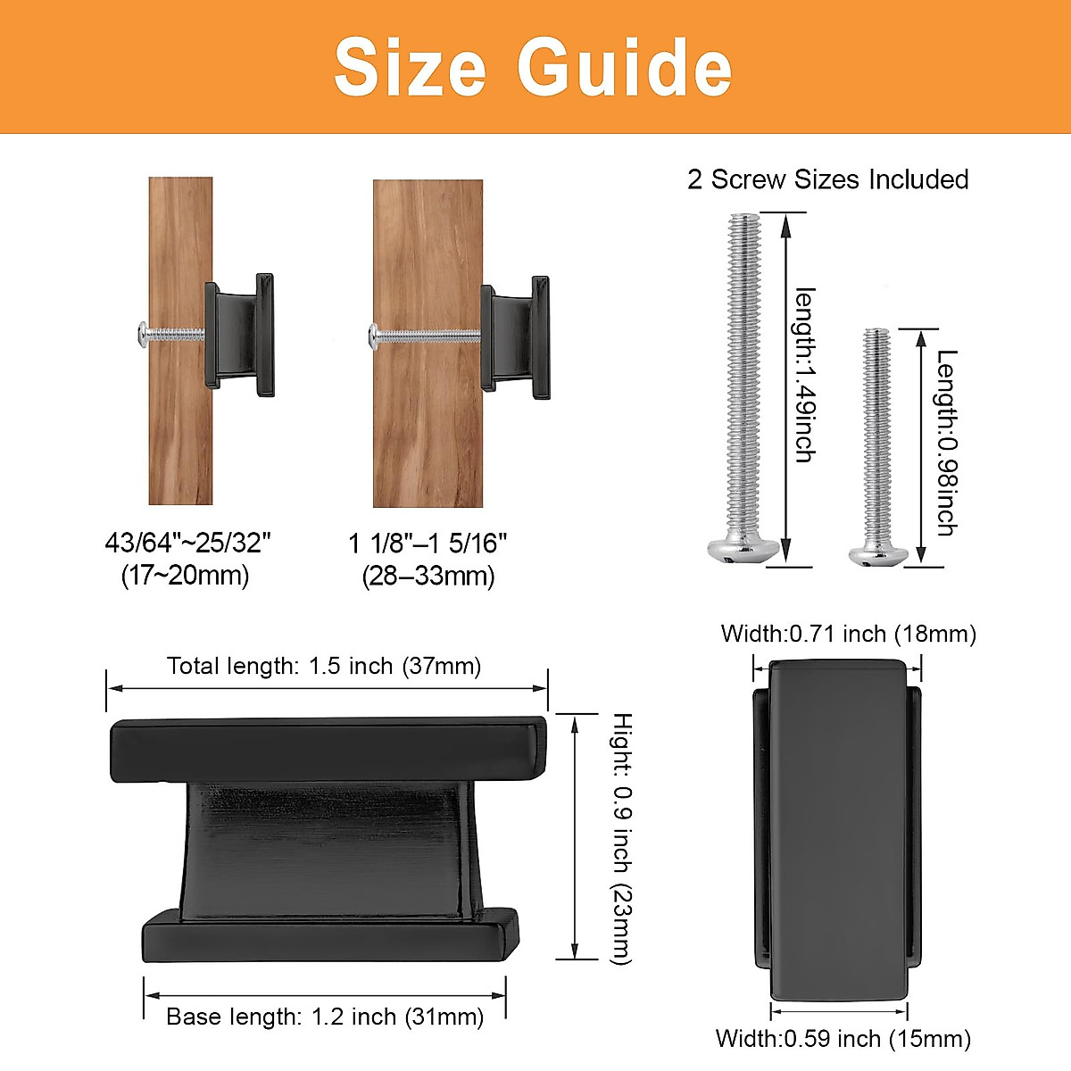 VEHCIL 20 Pack Square Matte Black Cabinet Knobs Black Drawer Dresser Knobs Cabinet Handles for Cupboard Closet Bathroom Kitchen Cabinet Hardware,Solid Zinc Alloy