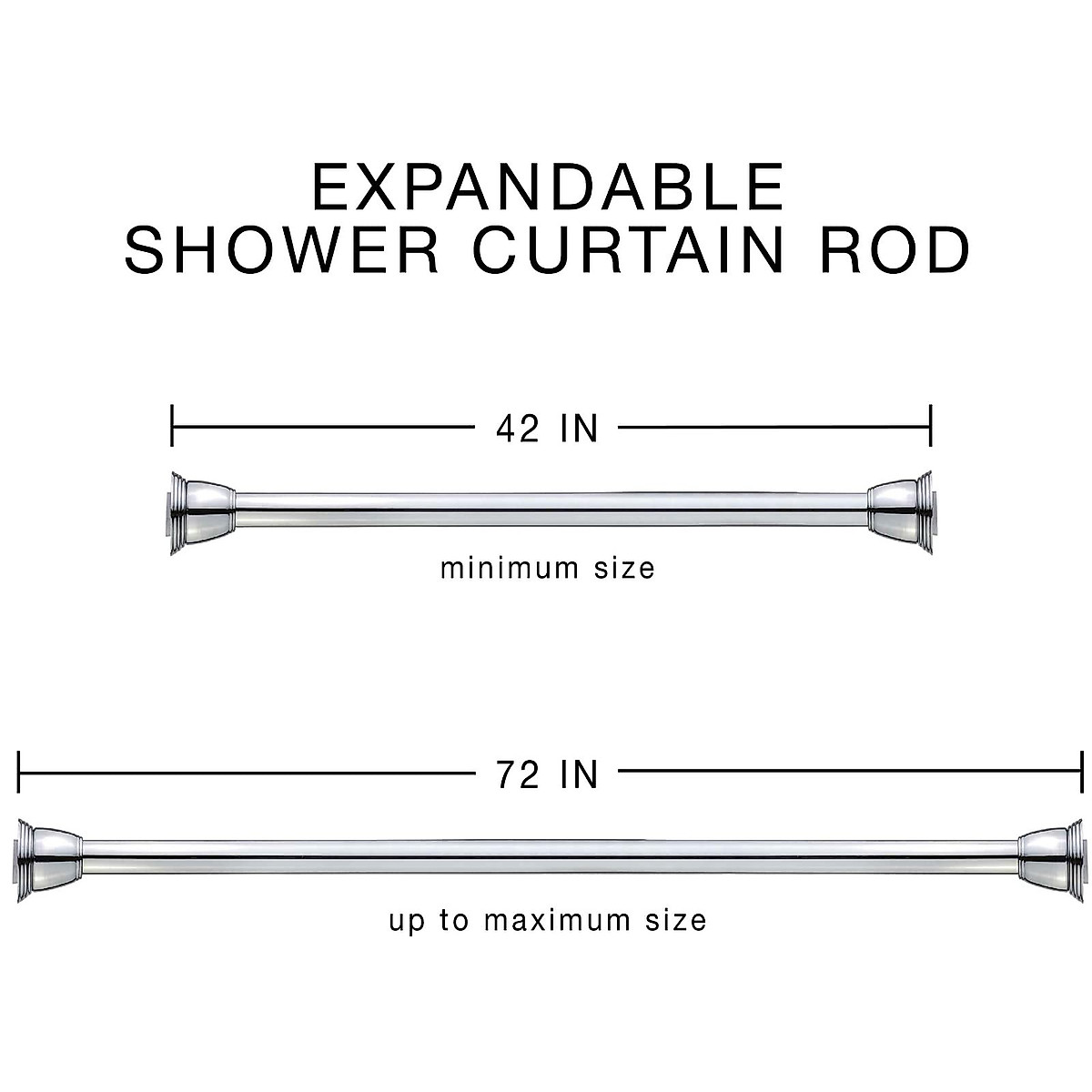 Splash Home Eire Shower Curtain Rod, 42 to 72 Inches Steel Adjustable Tension Curtain Rod - Non-Slip, No Drilling Shower Rods for Bathroom, Chrome