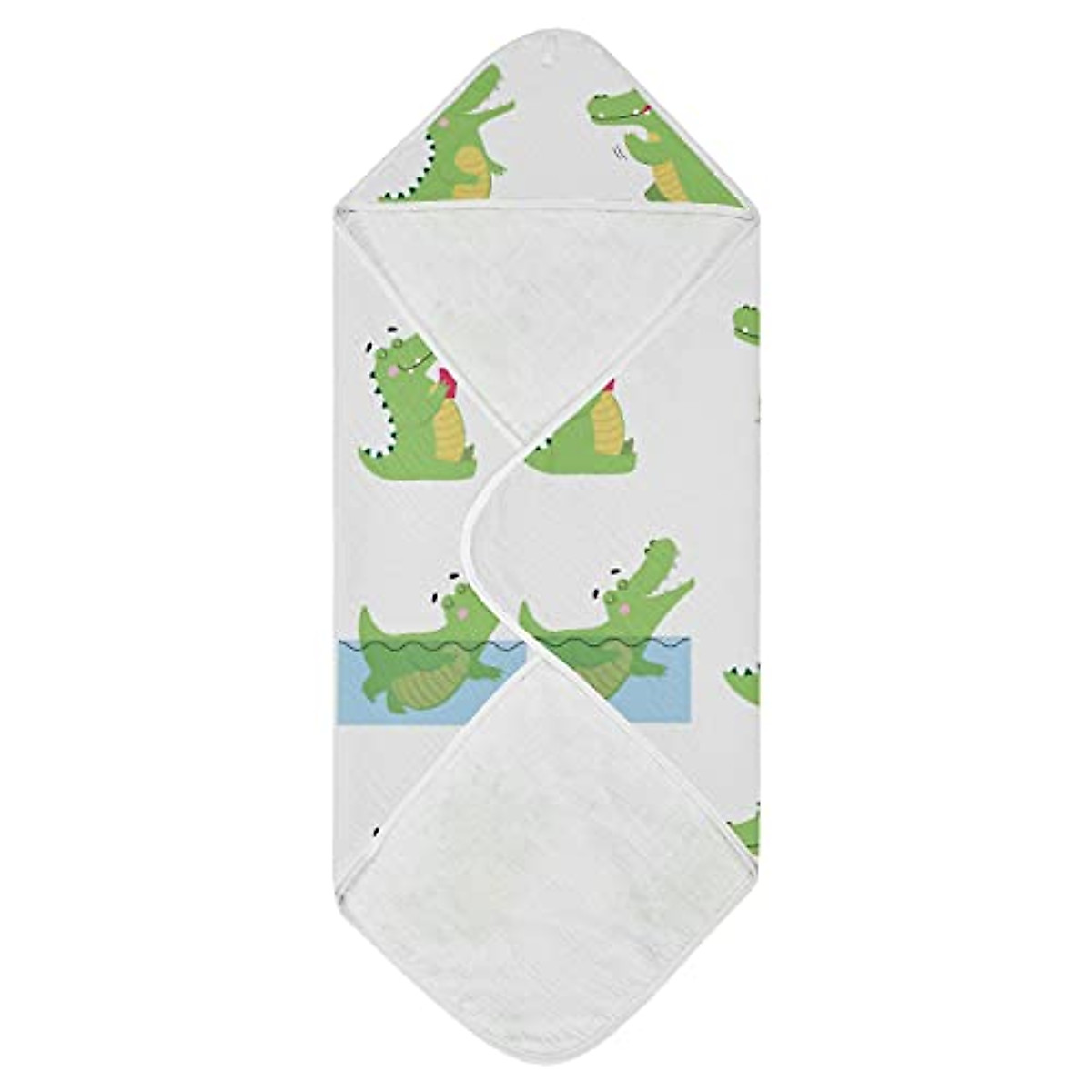 Cute Funny Crocodiles Hooded Baby Towel Alligator Green Predator Animal Baby Bath Towel Unisex Toddlers Hooded Towels Cotton Boy Washcloths Girl Shower Towel for Infant Newborn 30 X 30 in