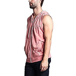 Victorious Men's Lightweight Athletic Casual Sleeveless Eyelet Drawstring Zipper Hoodie SL888 -Dirty Pink - 5X-Large - I8D