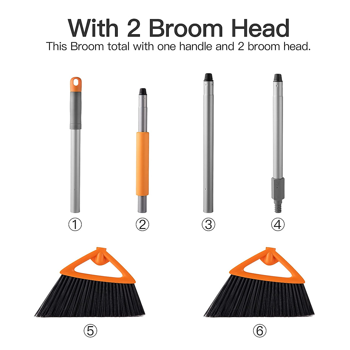 CLEANHOME Outdoor Broom for Sweeping with 2 Heads, Commercial Household Heavy-Duty Long Handle Deck Broom, Indoor Kitchen Broom for Garage Courtyard Lobby Sidewalks Office Home School