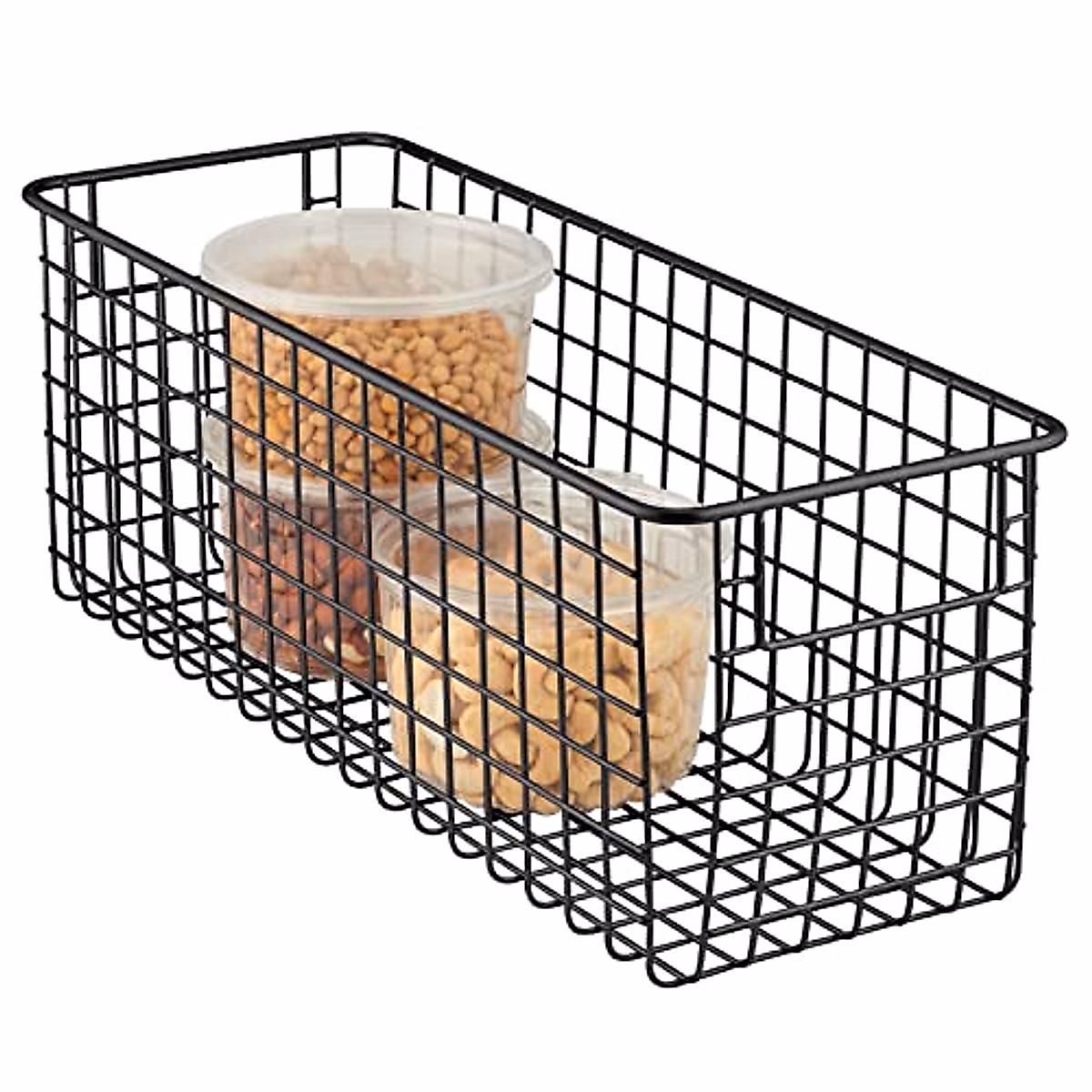 mDesign Slim Metal Wire Food Storage Organizer Basket with Handles for Organization in Kitchen Cabinets, Pantry Shelf, Bathroom, Laundry Room, Closets, Garage - Concerto Collection - Matte Black