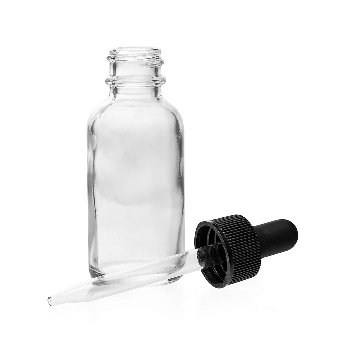 Auropack 30ml (1oz) Clear Boston Round Bottle with Glass Eye Dropper, Pack of 6