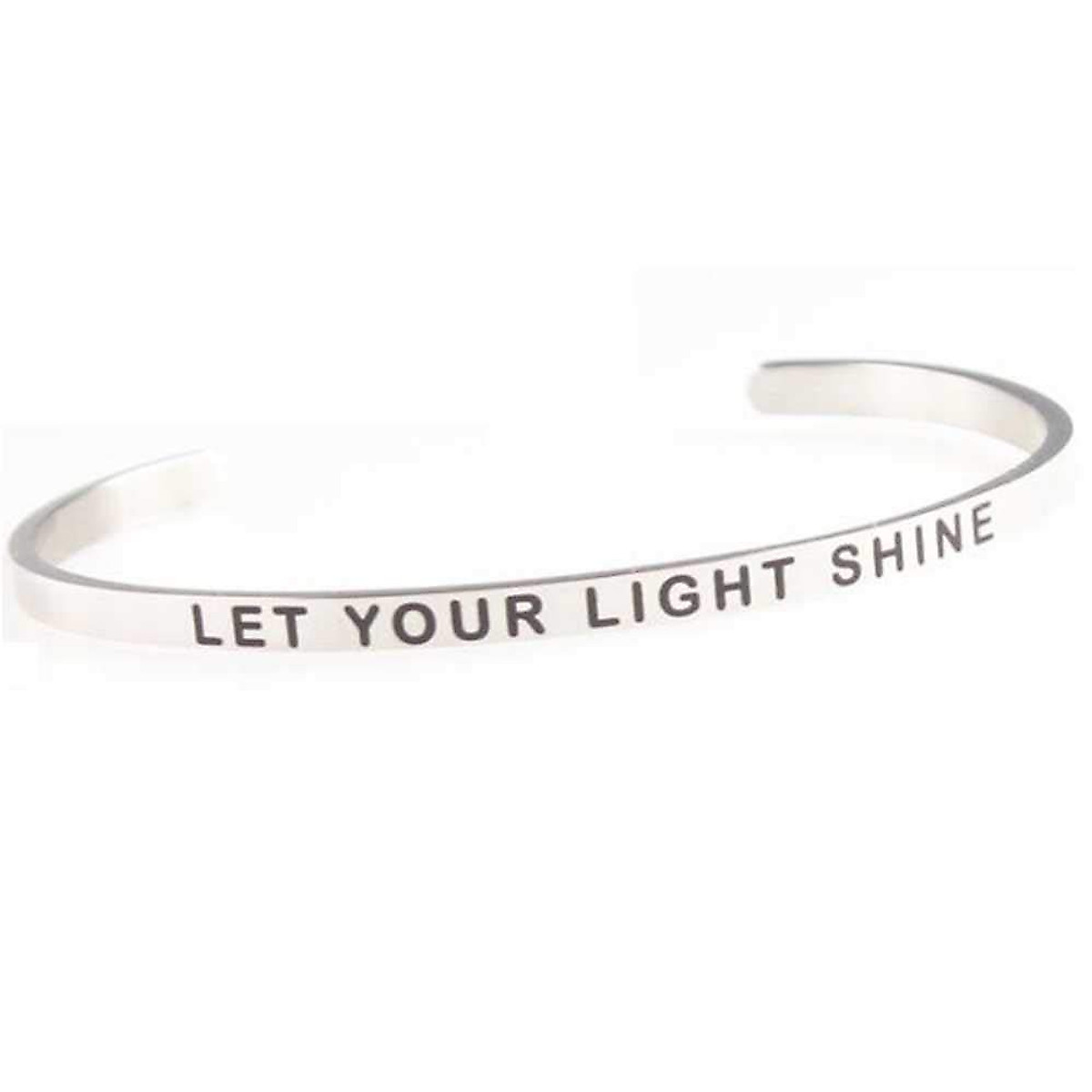 Jude Jewelers 4mm Width Stackable Stainless Steel Inspiration Encouragement Graduation Mantra Cuff Bangle Bracelet (Let Your Light Shine)