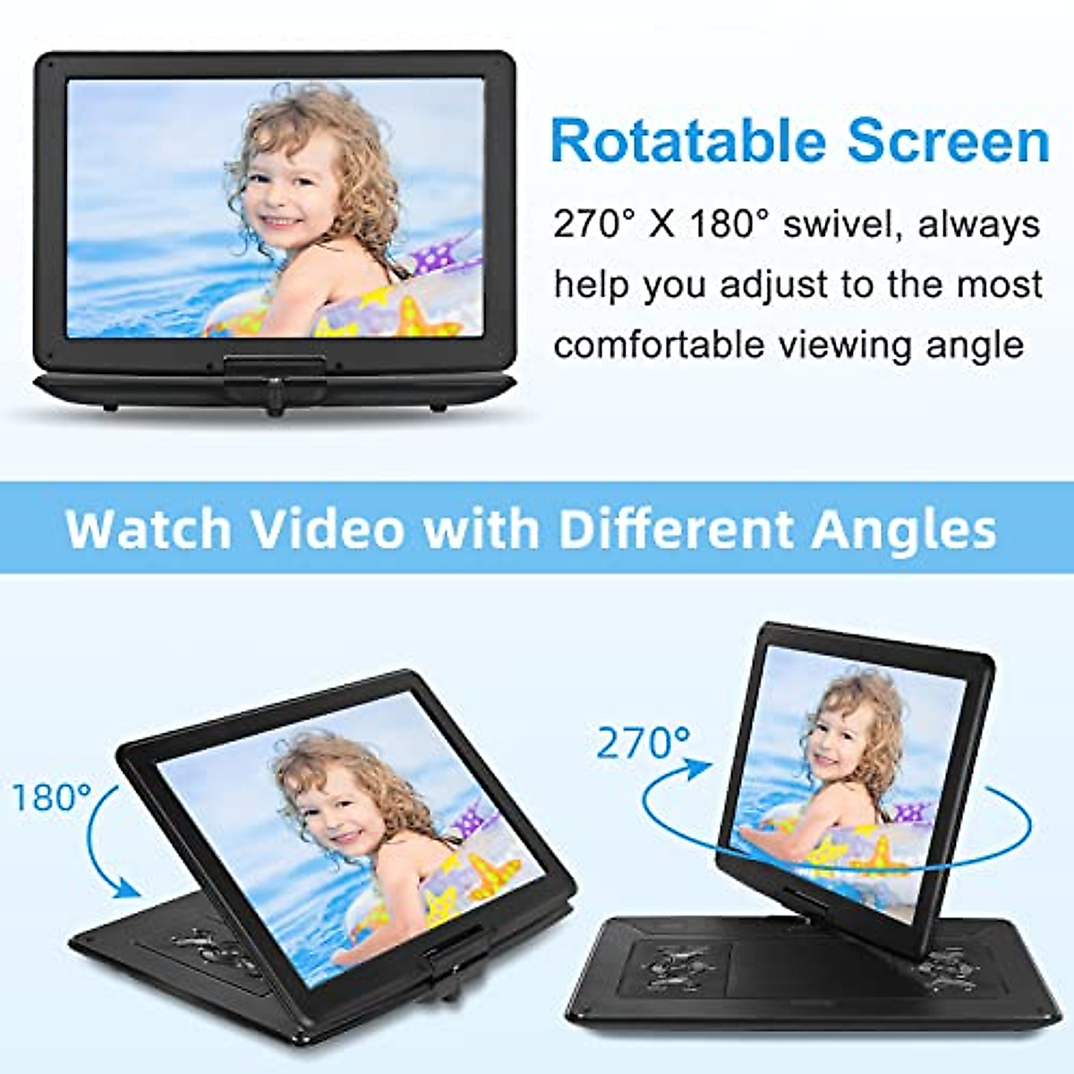 𝒀𝑶𝑶𝑯𝑶𝑶 17.9" Portable DVD Players with Large Screen, 15.6" Swivel Screen, 6 Hrs Battery DVD Player Portable with Car Charger and DC Adapter, Support USB/SD Card/Sync TV, Region Free, Black