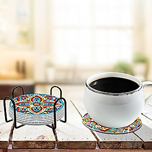 ASIPHITU Diamond Painting Coasters with Holder 6 Pcs Diamond Art Kits DIY Mandala Coasters Diamond Painting Kits Arts and Crafts for Adults, Beginners & Kids