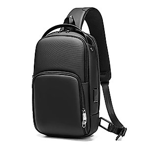 SSWEISIKER Sling Bag for Men, Men's Shoulder Bag and Chest Bag, Waterproof Small Crossbody Backpack with Multiple Pockets & USB Charging Port for Sports, Gym and Travel, Anti-theft & Minimalist, Black