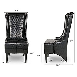 Yoluckea High Back Dining Chair, Retro Wing Back King Throne Chair Head Chairs for Dining Table, PU Leather Upholstered Accent Side Chair for Living Room Dining Room Bedroom, Black
