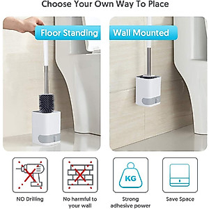 Toilet Brush and Holder Set, Bathroom Toilet Bowl Brush and Caddy Cleaner Anti Slip with Sturdy Soft Silicone Bristle Removable Water Drawer Quick Drying (White)