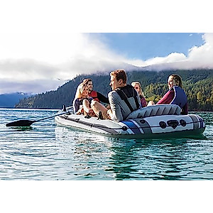INTEX 68325EP Excursion 5 Inflatable Boat Set: Includes Deluxe 54in Aluminum Oars and High-Output Pump – Adjustable Seats with Backrest – Fishing Rod Holders – 5-Person – 1320lb Weight Capacity