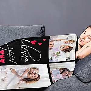 Personalized Blanket with Photo Text - Custom Picture Collage Flannel Blankets Throws for Sofa Bed Customized Blanket Birthday Anniversary Valentines Day Gifts for Lovers Family Friend