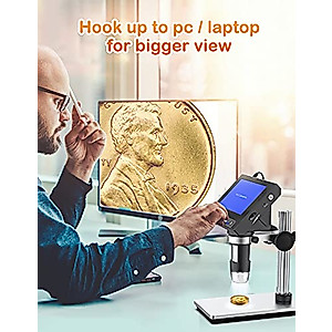 Coin Microscope, MOYSUWE 4.3 inch LCD Digital Microscope with Screen, Coin Microscope for Error Coins for Kids Adults - Metal Stand, 8 LED Lights, Compatible with Windows