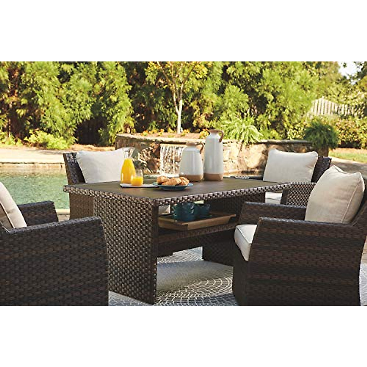 Signature Design by Ashley Outdoor Easy Isle Multi-Use Resin Wicker Patio Table, Dark Brown