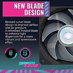 Cooler Master SickleFlow 120 V2 RGB Square Frame Fan, RGB 4-Pin Customizable LEDs, Air Balance Curve Blade, Sealed Bearing, 120mm PWM Control for Computer Case & Liquid Radiator