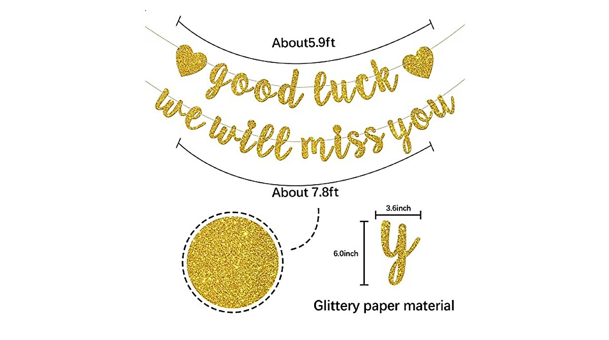INNORU Good Luck Farewell & Graduation Banner - Gold Glitter Celebration