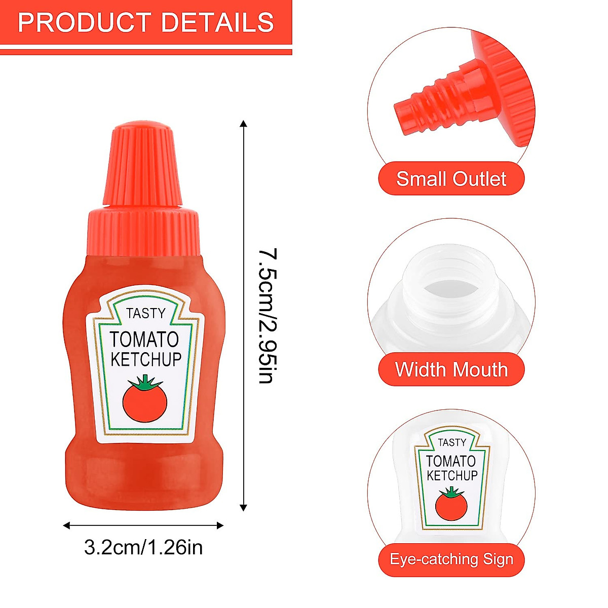 WXJ13 8 Pieces Mini Condiment Squeeze Bottles, 25ml Refillable Honey Ketchup Sauce Salad Dressing Squeeze Containers, Mini Ketchup Bottles, Plastic Portable Squeezable Jars Containers, 4 Style