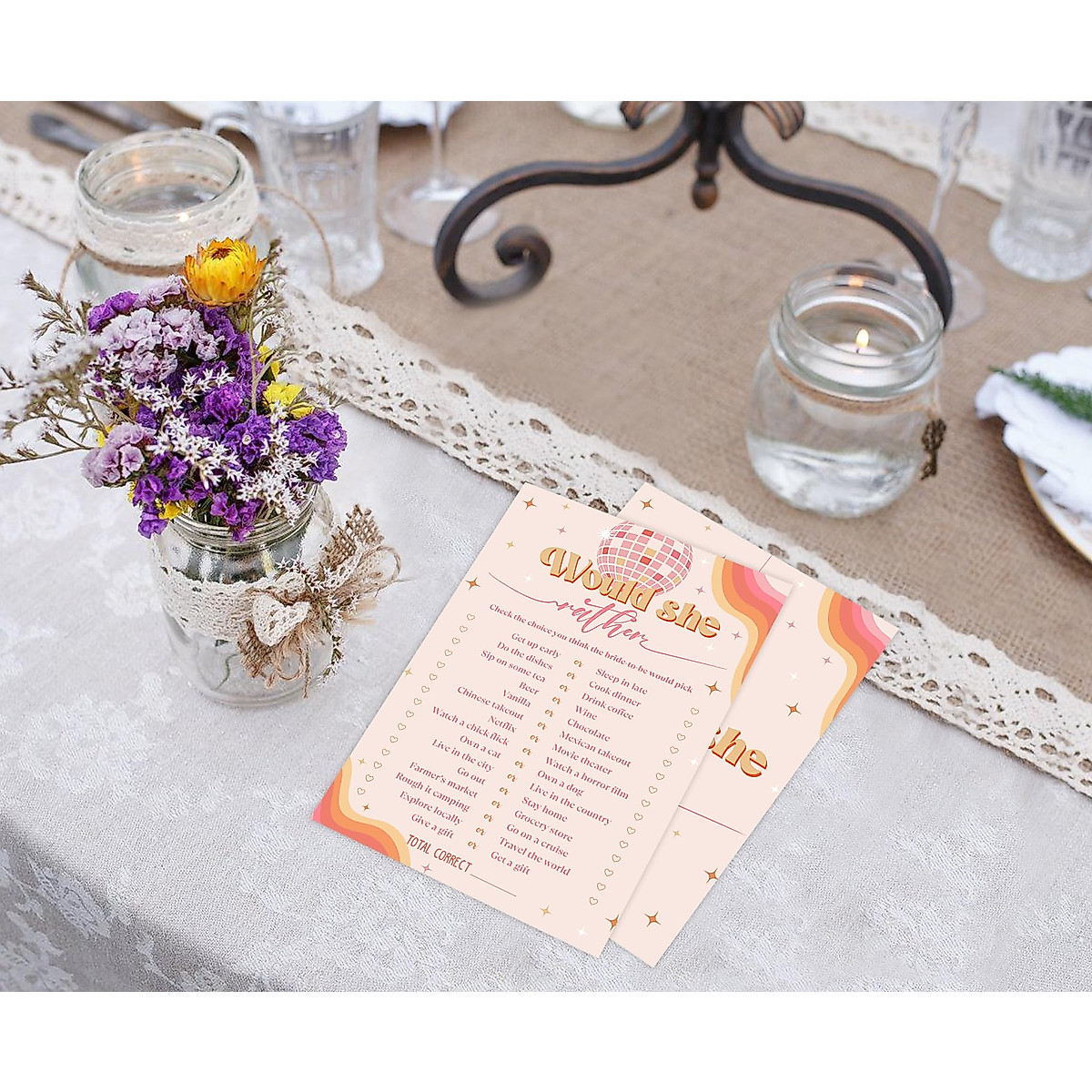 Disco Ball Would She Rather Game for 30 Guests with Game Cards, The Last Disco Bridal Shower Game, Boho Bridal Shower Decorations, Wedding Shower or Bachelorette Party Supplies - 04