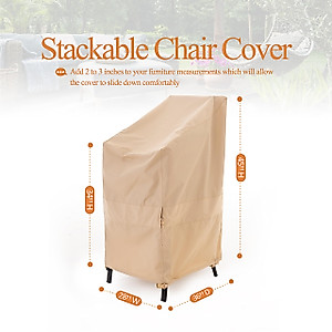 WJ-X3 Stackable Patio Chair Cover, Heavy Duty, Wind Resistant and Waterproof Outdoor Lawn Patio Chair Covers, 28W x 36D x 45H, (4-6 Stacked Chairs), Beige, 1-Pack