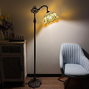 enjoy decor lamps Tiffany Floor Lamp Gold Stained Glass Baroque Style Lavender Arched Lamp Gooseneck Adjustable for Living Room Bedroom 20" W*12" D*63" H