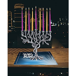 Chanukah Menorah Drip Tray - “Haneiros Hallalu” Hanukkah Glass Serving Platter - 16 Inch x 12 Inch Blue Glass Tray - Ner Mitzvah