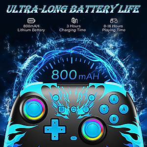 Reddening Controller for Nintendo Switch, Wireless Switch Controllers with LED Joystick/Motion Control/Vibration/Turbo, Switch Pro Controller for Nintendo Switch/Lite/OLED (Blue)