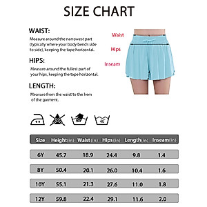 EXARUS Girls Butterfly Flowy Shorts Athletic Running 2 in 1 Cheer Preppy Tennis Dance Flutter with Pockets High Waisted Kids Light Blue 6Y