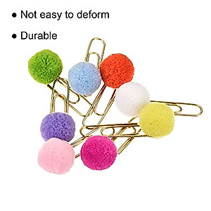 MECCANIXITY Paper Clip Page Markers with Plush Ball Multi-Color for Marking Notebook, Books and Scrapbooks Office Supplies 16in2 Sets