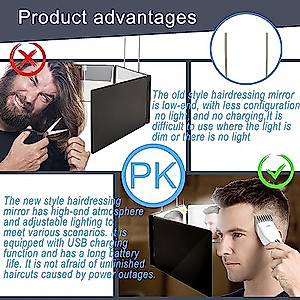 JANMPASK LED 3 Way Mirror for Self Cutting Mirror Vanity Mirror Barber Supplies Accessories 360 Makeup Mirror with Light Trifold Mirror to See Back of Head