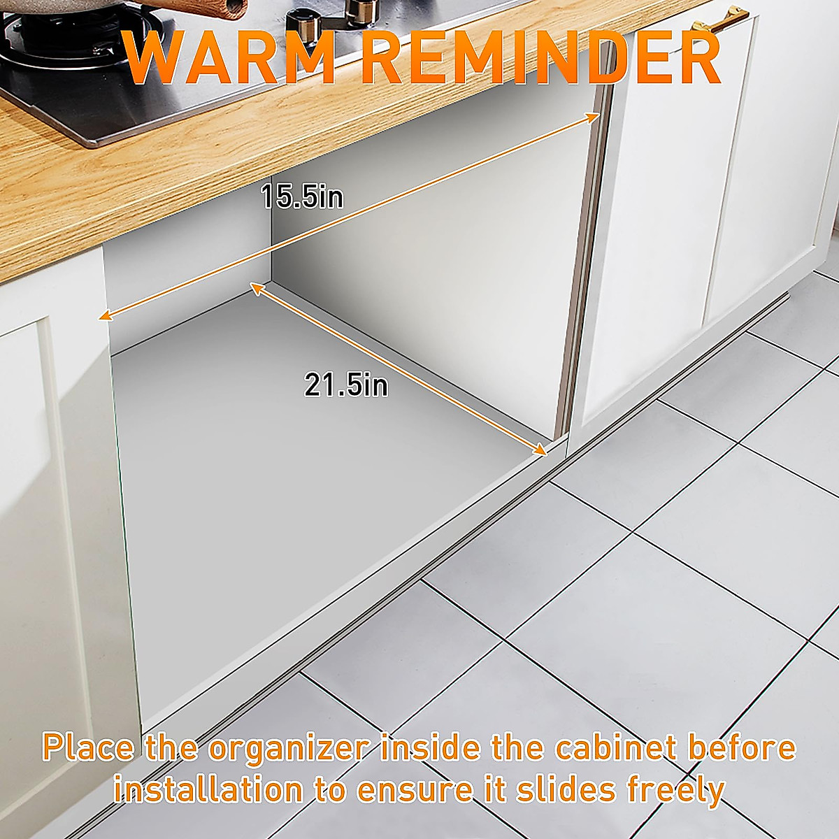 Tksrn Pull Out Cabinet Organizer, Heavy Duty Slide Out Pantry Shelves, Sliding Drawer Storage For Bathroom, Kitchen, Home, 15" W x 21" D, Chrome Finish（NEED 16" W and 22" D Cabinet）